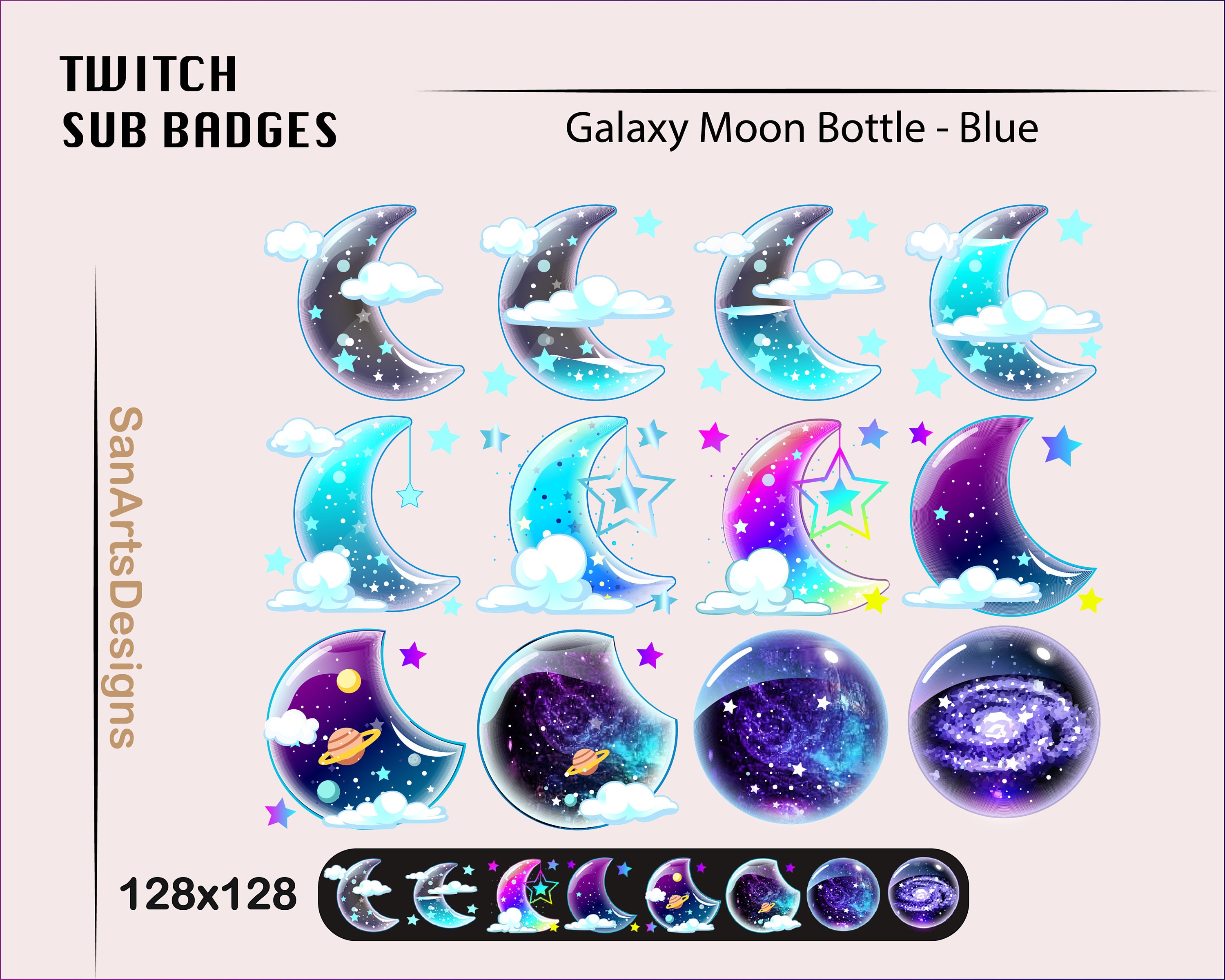 Blue Moon Galaxy Bottle Twitch Sub Badges, Cyan Galaxy Moon Stream Sub ...