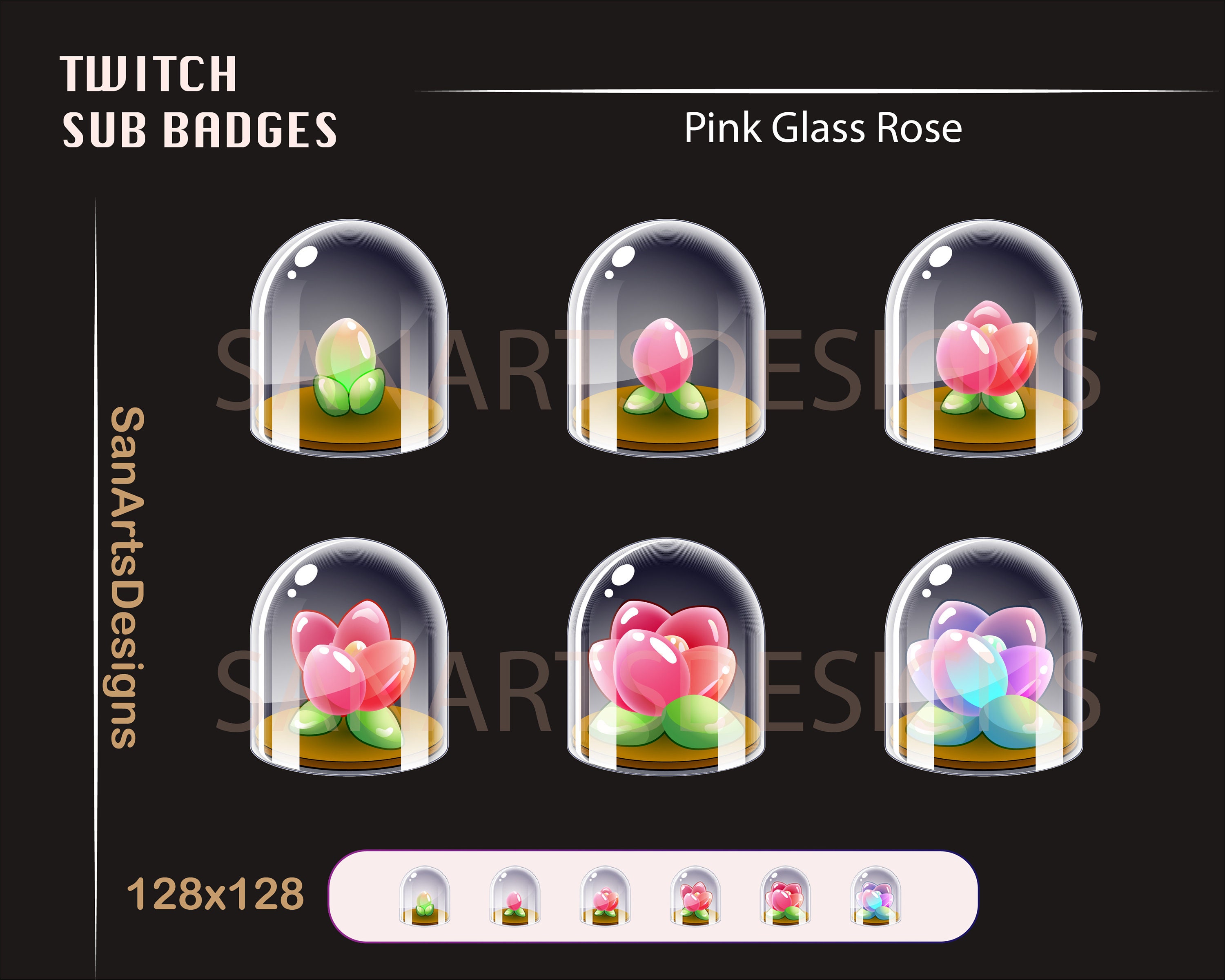 Glass Blooming Rose Twitch Sub Badges Pink Rose Twitch Sub - Etsy