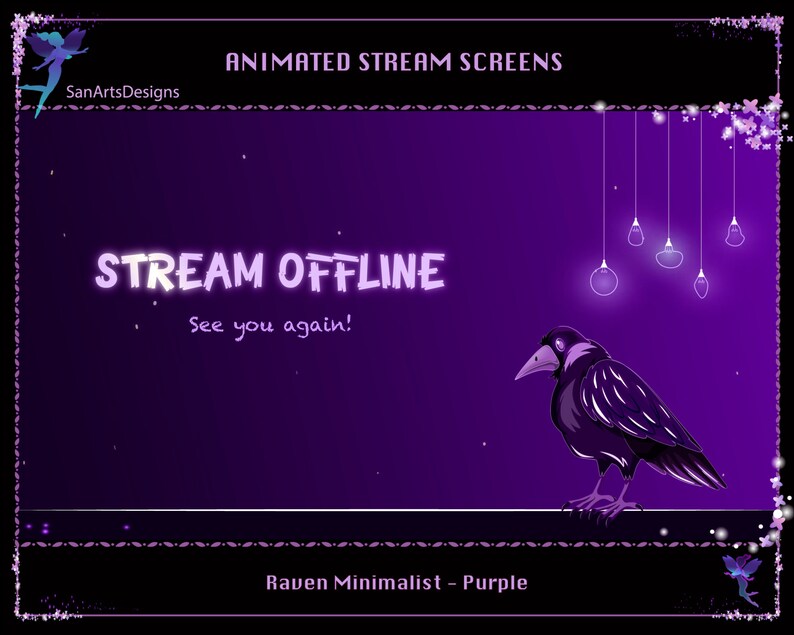 Animated Stream Screens Purple Raven, Animated Twitch Screen Overlays ...