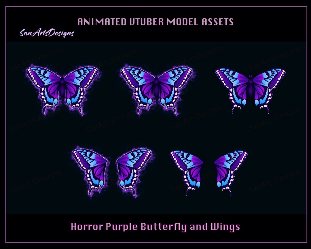 Purple Horror Butterfly Wings Animated Vtuber Model Assets, Devil ...