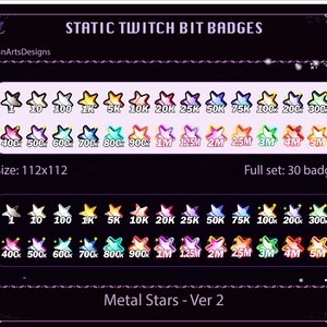 Metal Stars Twitch Bit Badges, Cute Colorful Stars Twitch Bit Badges ...