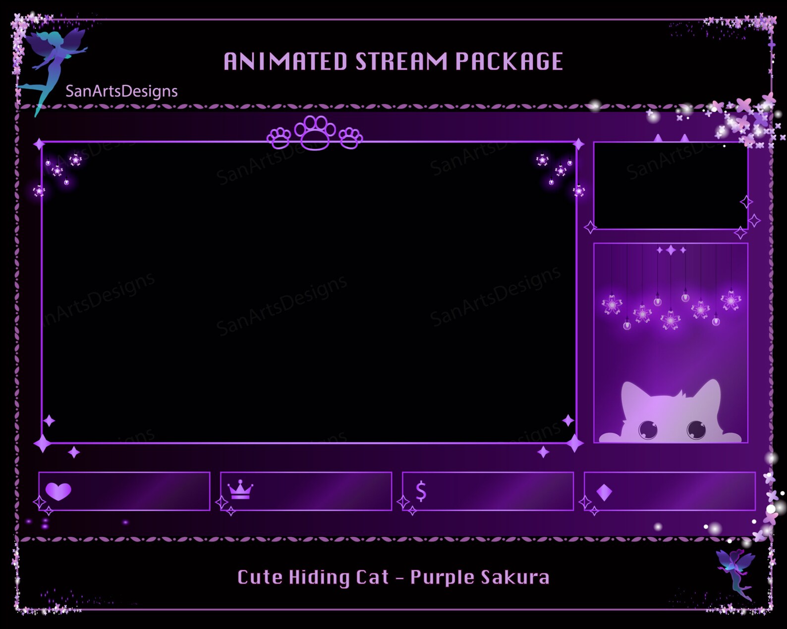 Animated Stream Package Purple Cute Hiding Cat, Animated Twitch ...