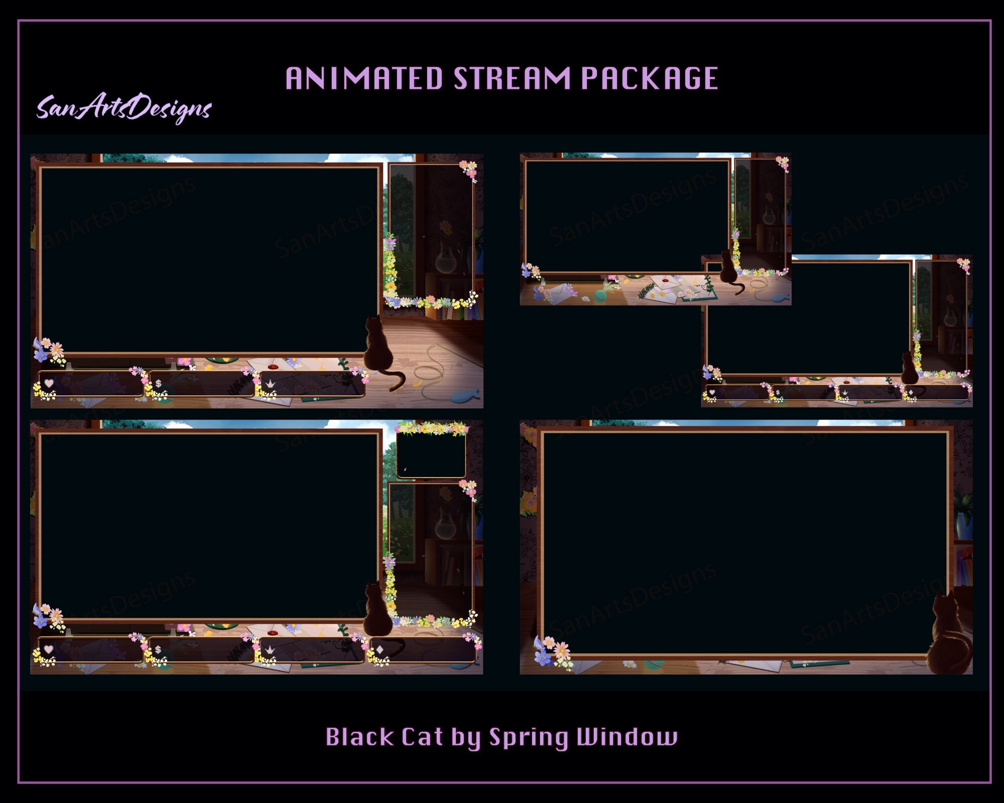 Animated Stream Overlay Layouts Black Cat by the SPRING Window ...