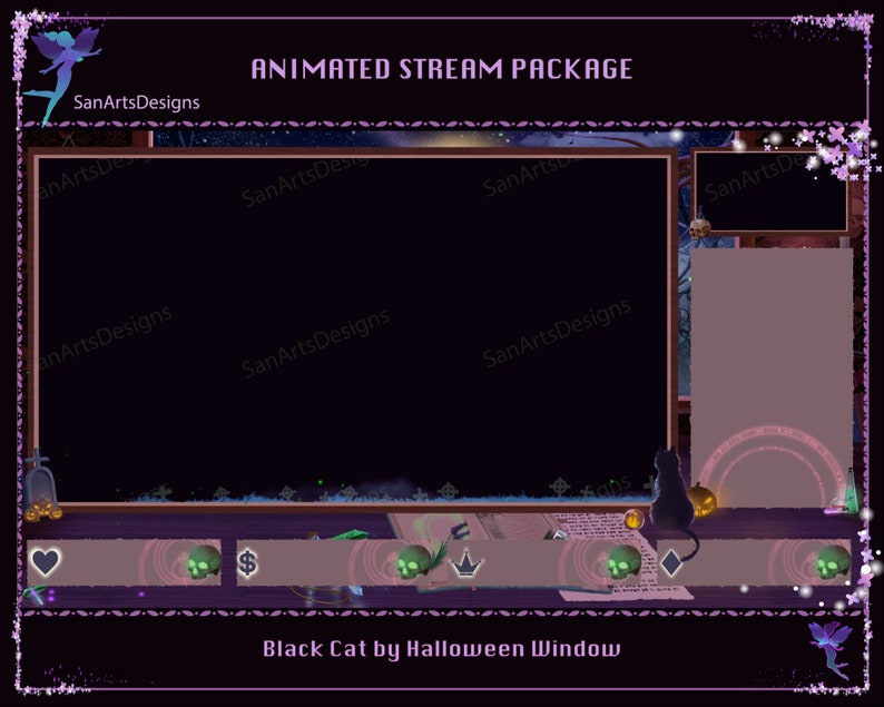 Animated Stream Overlay Package Black Cat by Halloween Window ...