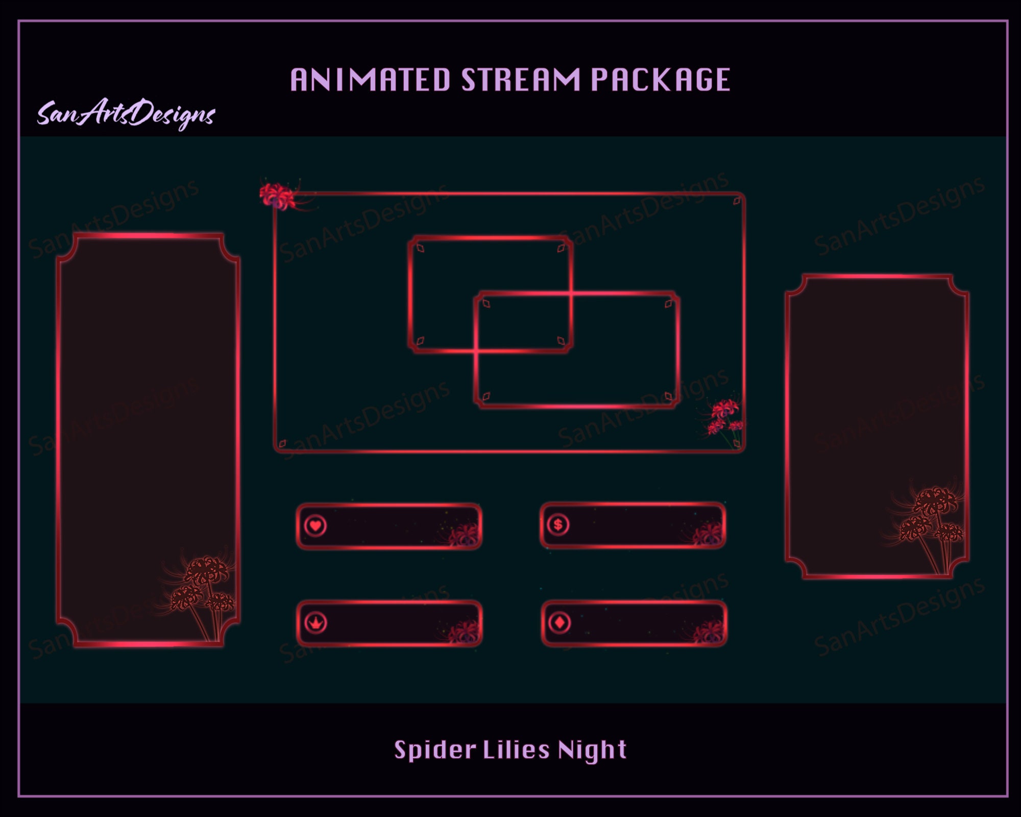 Animated Stream Package Spider Lily Garden, Animated Twitch Overlays ...