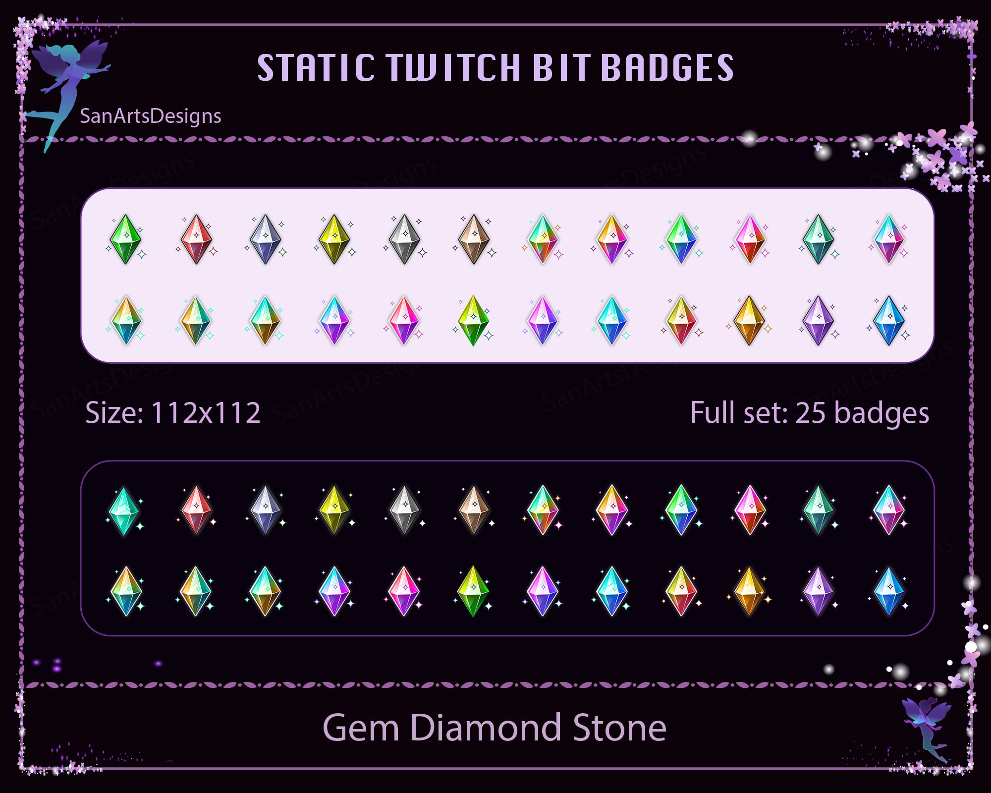 Crystal Gem Twitch Bit Badges, Gem Diamond Twitch Badges, Kawaii Sub ...