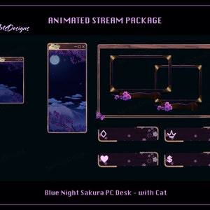 Blue Night Sakura PC Desk Animated Stream Overlay Bundle, Blue Sakura ...