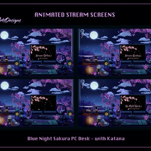 Blue Night Sakura PC Desk Animated Stream Overlays, Blue Night Sakura ...
