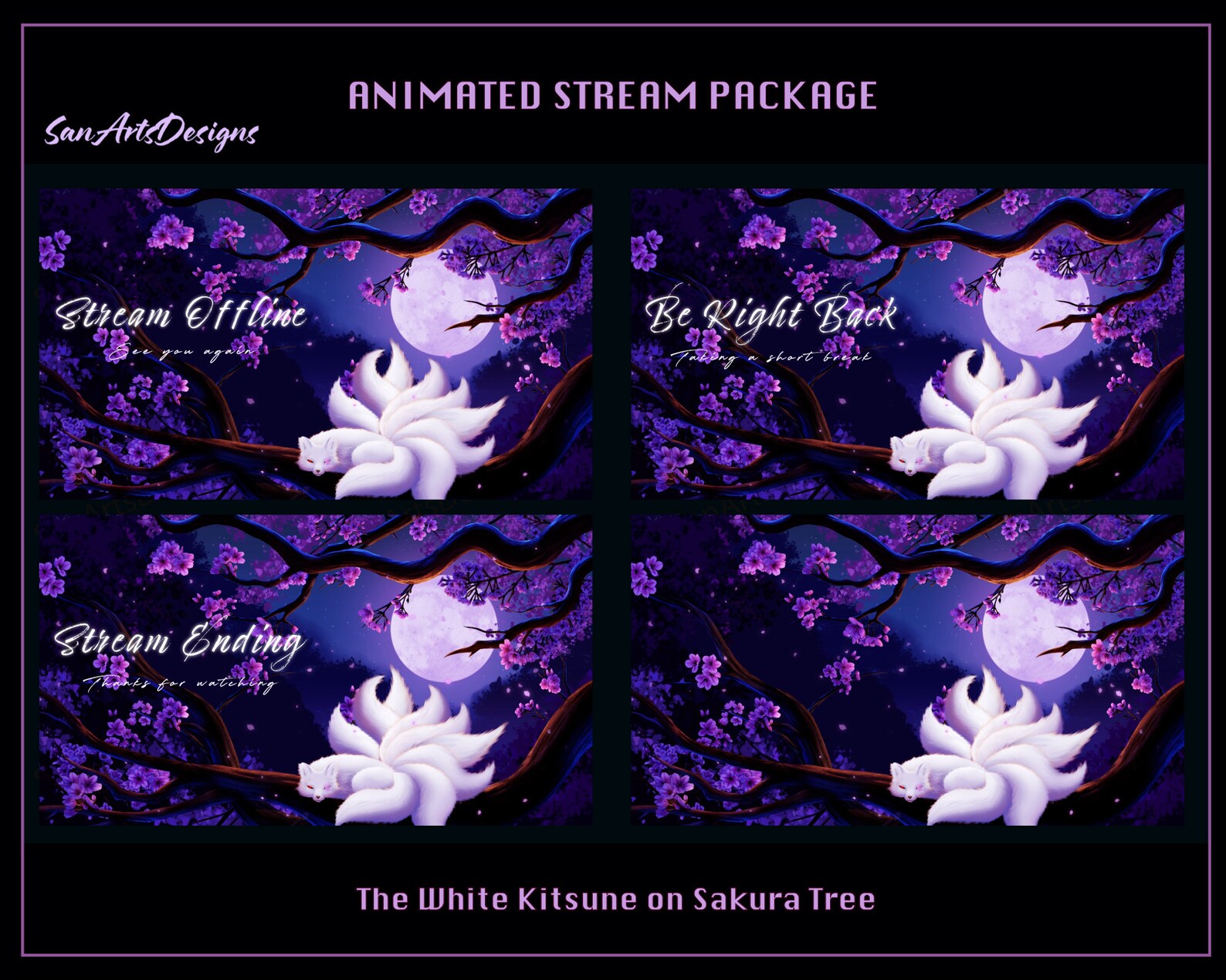 White Fox on Sakura Tree Animated Stream Bundle, White Kitsune on ...