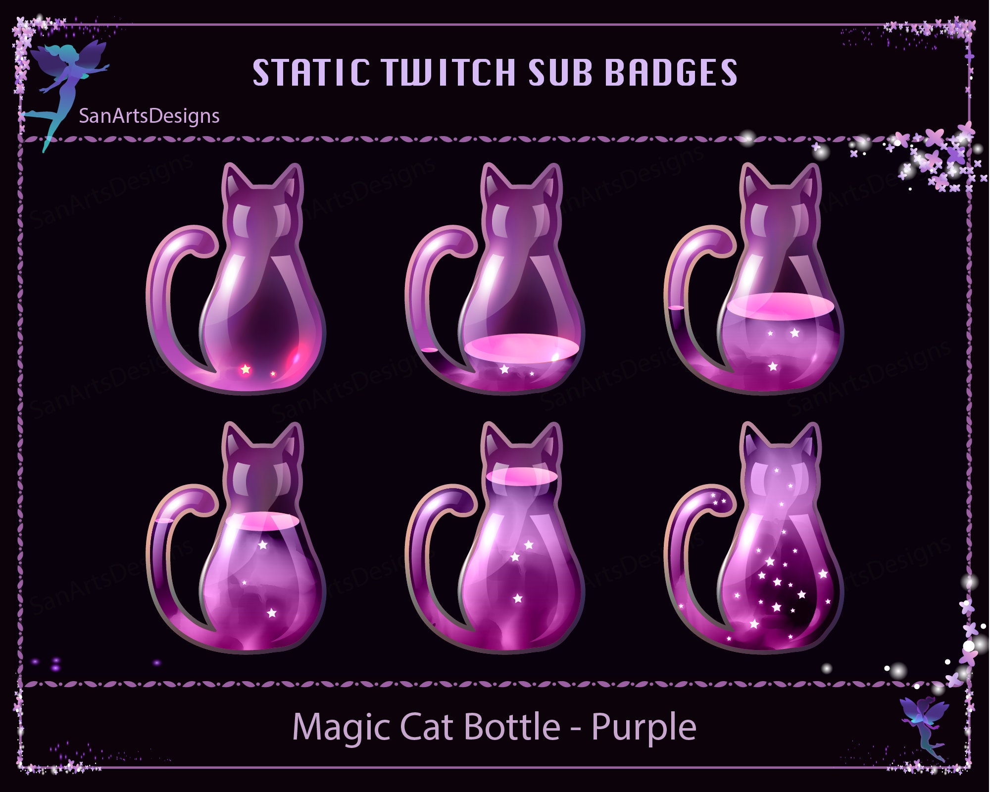 Purple Magic Cat Bottle Twitch Sub Badges Purple Glass Cat - Etsy