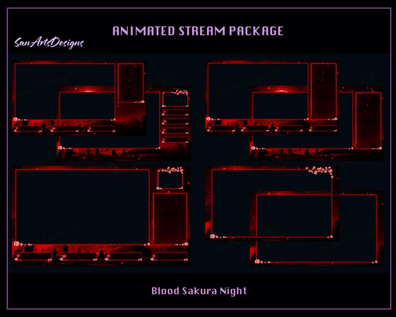Animated Stream Package Blood Red Sakura Graveyard, Animated Twitch ...