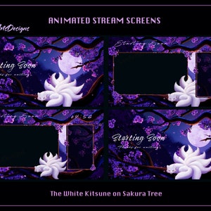 White Fox on Sakura Tree Animated Stream Screen Overlays, White Kitsune ...