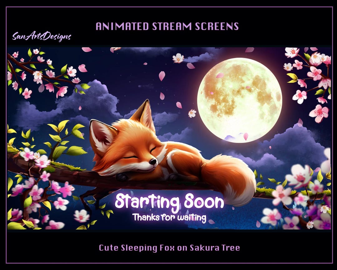 Cute Sleeping Fox on Sakura Tree Animated Stream Overlays, Cute ...