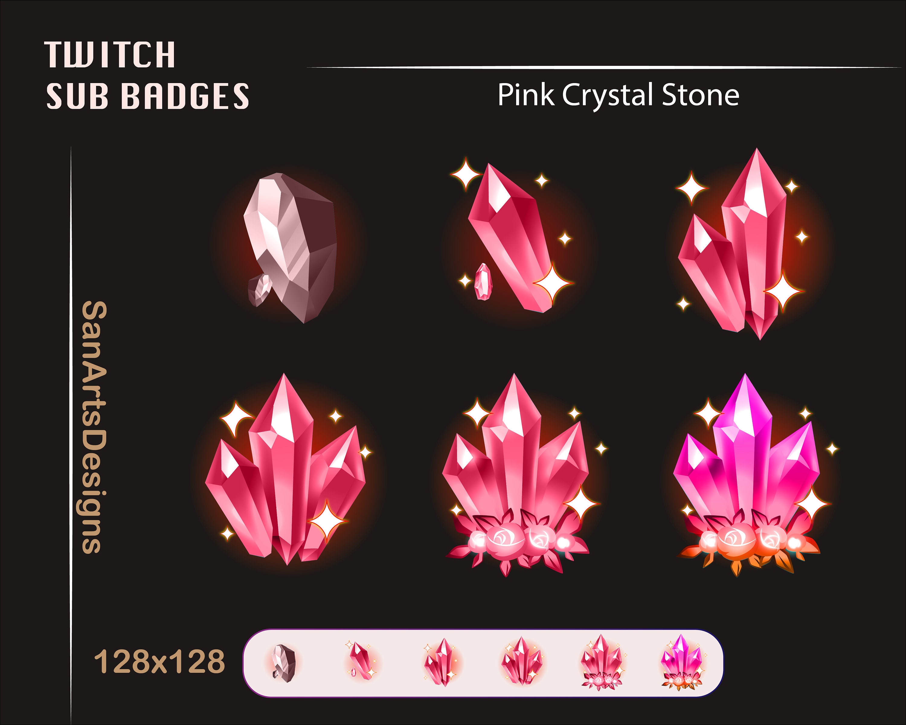 Pink Crystal Stone Twitch Sub Badges Pink Gem Stone Twitch - Etsy