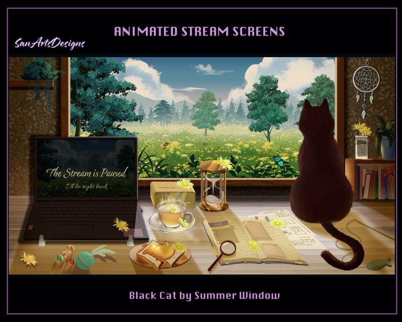 Animated Stream Overlays Black Cat by the SUMMER Window, Animated ...
