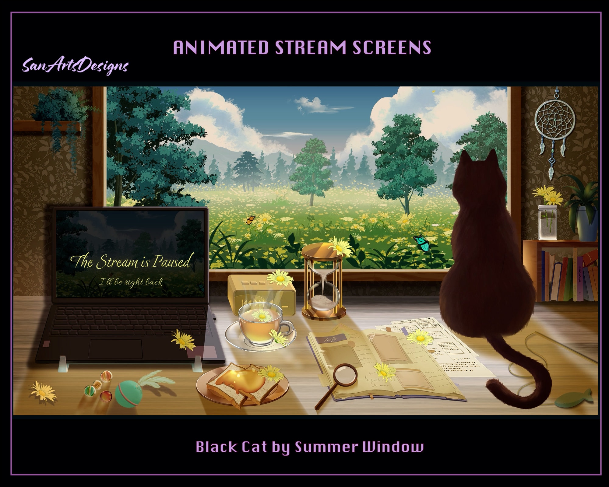 Animated Stream Overlays Black Cat by the SUMMER Window, Animated ...