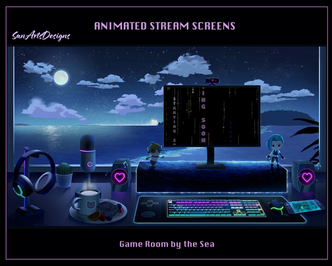Game Room by the Sea Animated Stream Screen, Seaview Game Room Animated ...