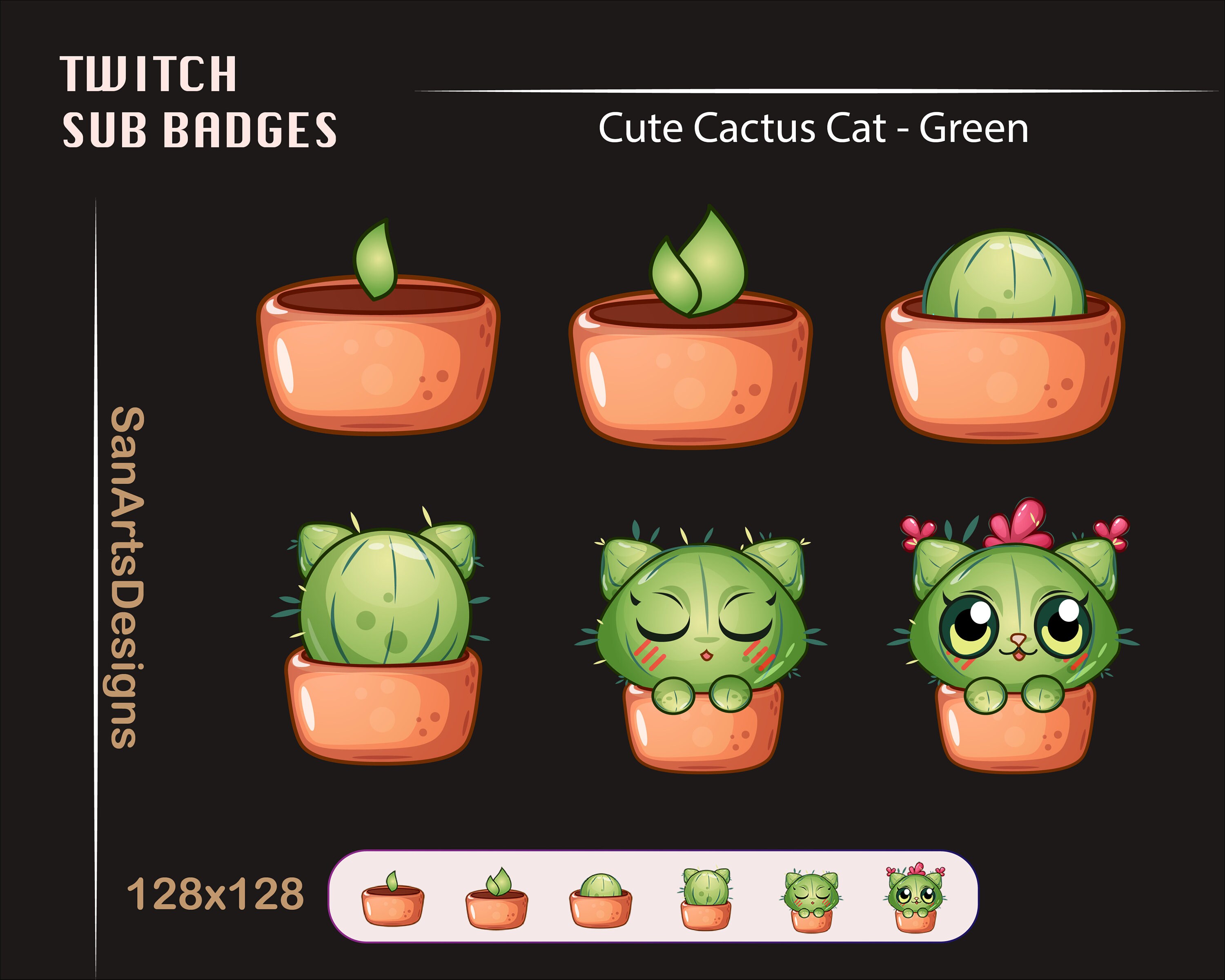 Cute Cactus Cat Twitch Sub Badges, Cute Cat Cactus Twitch Sub Badges ...