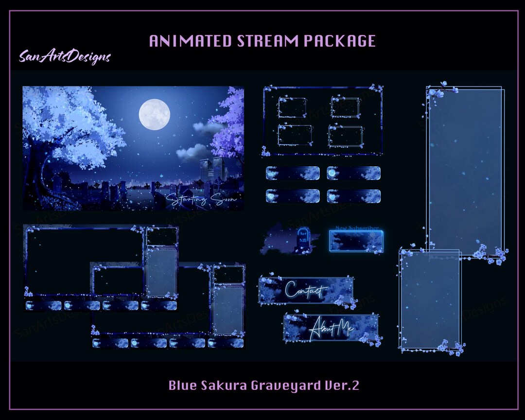 Animated Stream Bundle Blue Sakura Graveyard, Blue Sakura Night in Rain ...