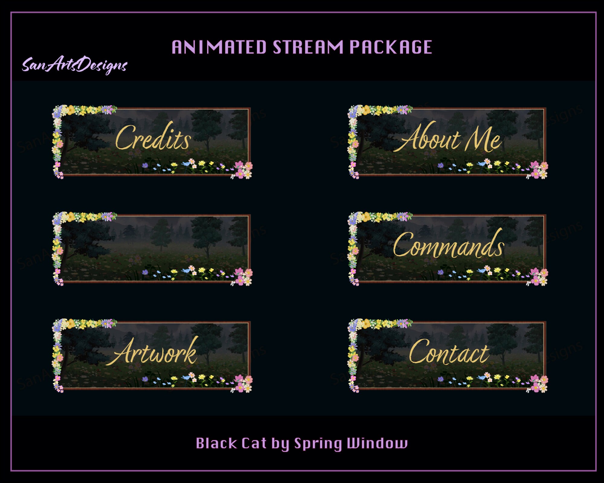 Animated Stream Overlay Layouts Black Cat By The Spring Window