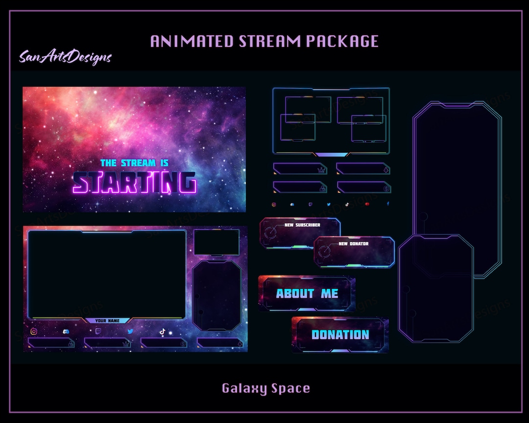 Animated Galaxy Space Stream Overlay Bundle, Galaxy Space Twitch ...
