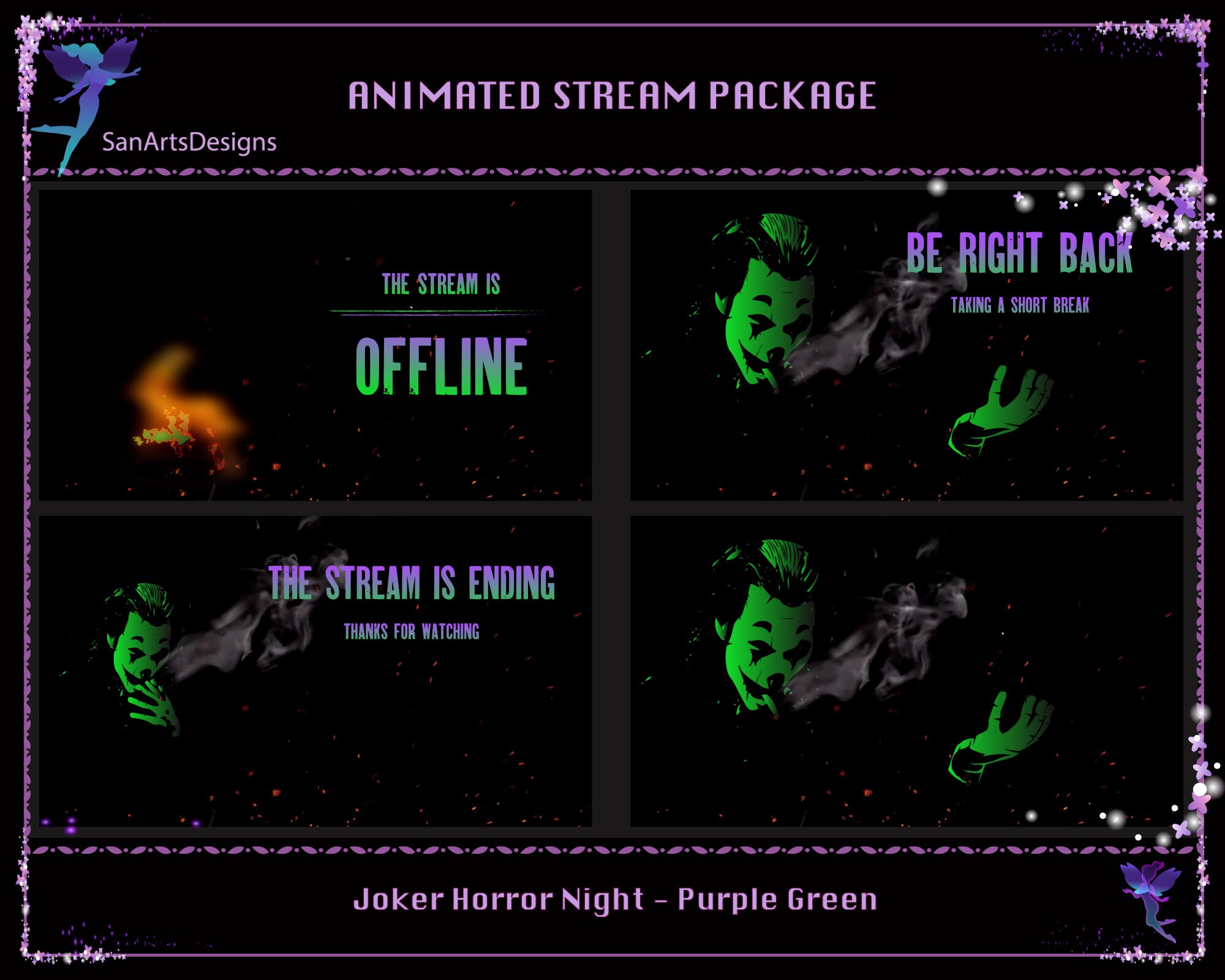 Neon Joker Animated Stream Overlay Package, Neon Joker Animated Twitch ...
