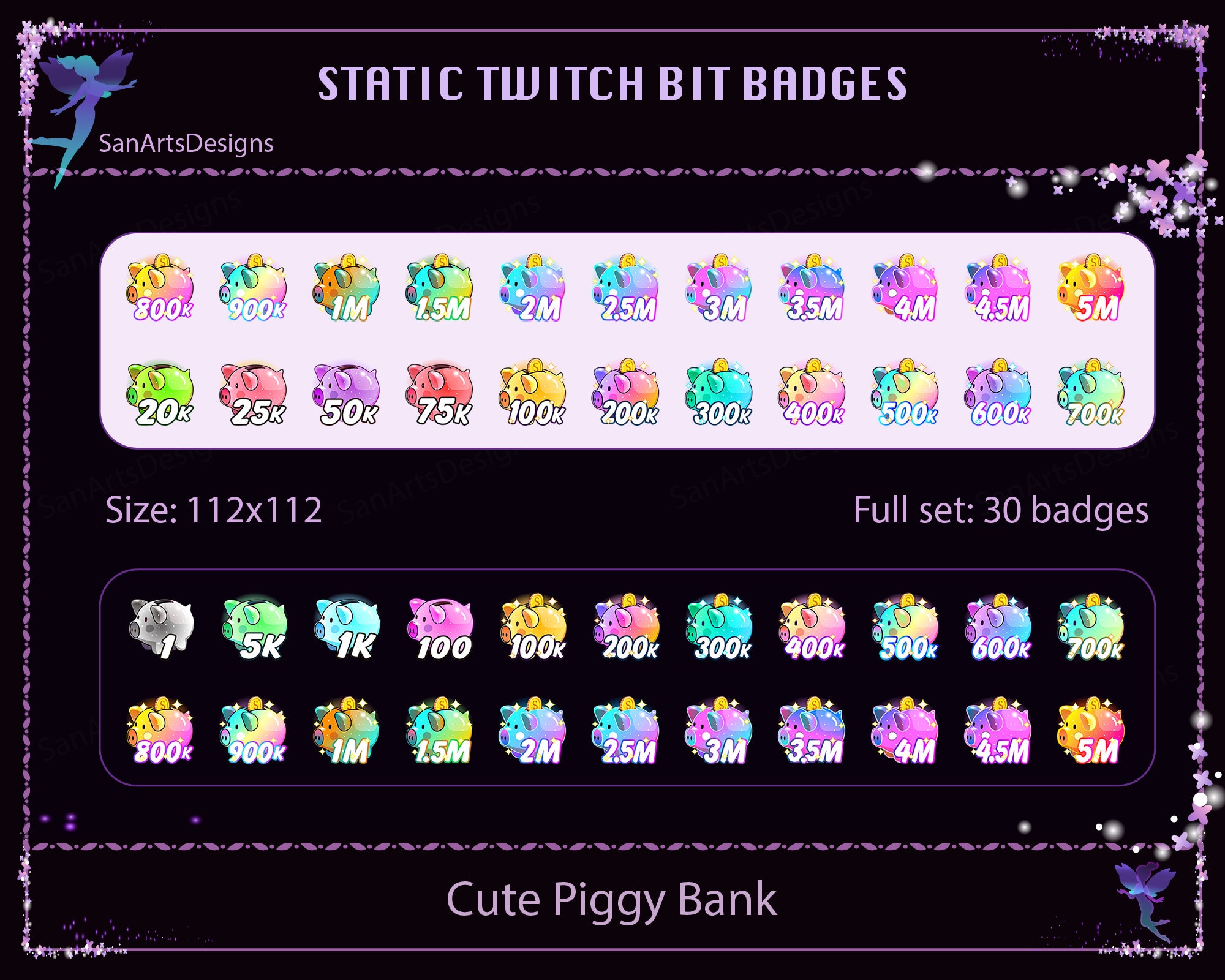 Piggy Bank Twitch Bit Badges, Cute Colorful Pig Twitch Bit Badges ...