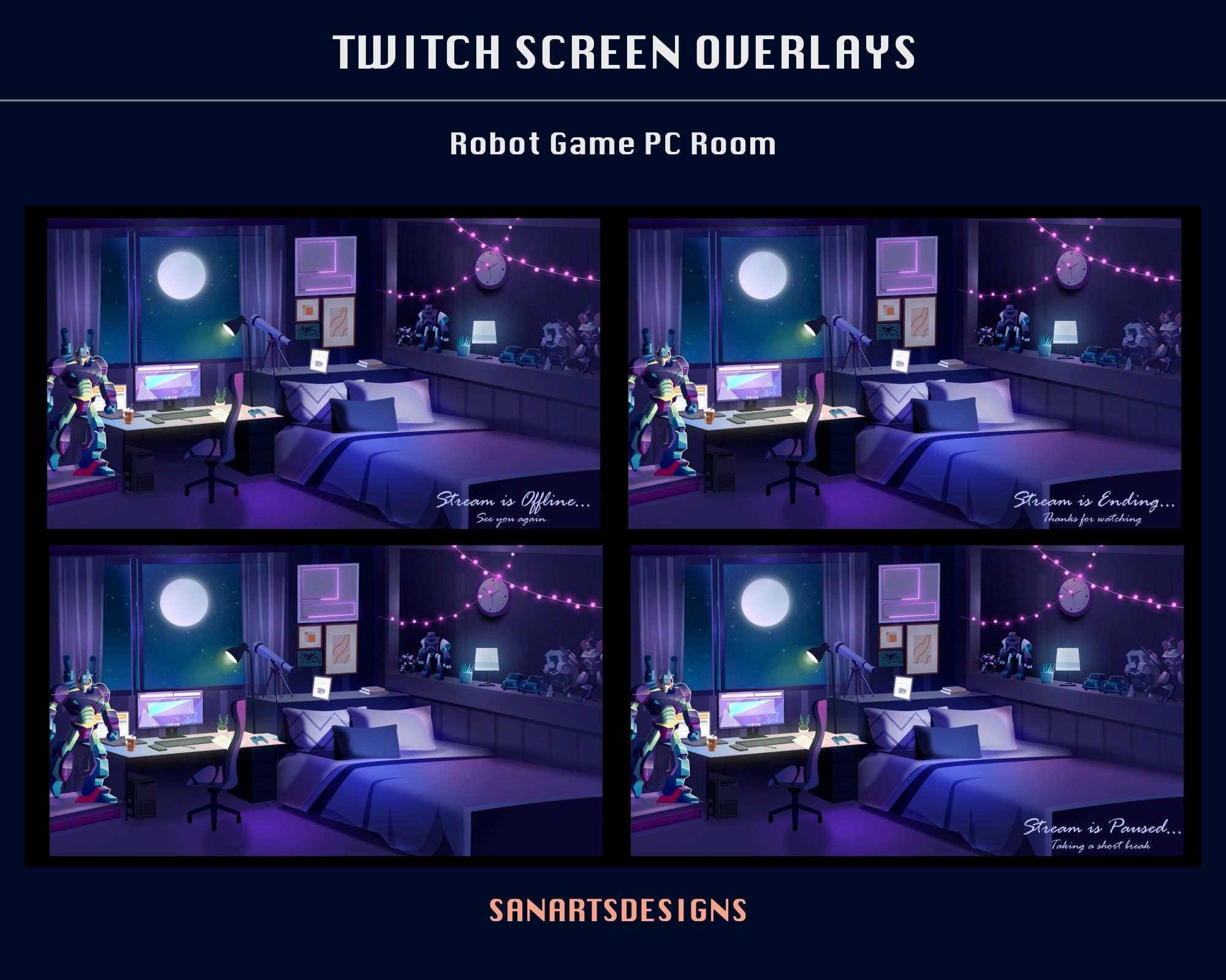 Animated Stream Screens Robot Game Room Animated Twitch - Etsy