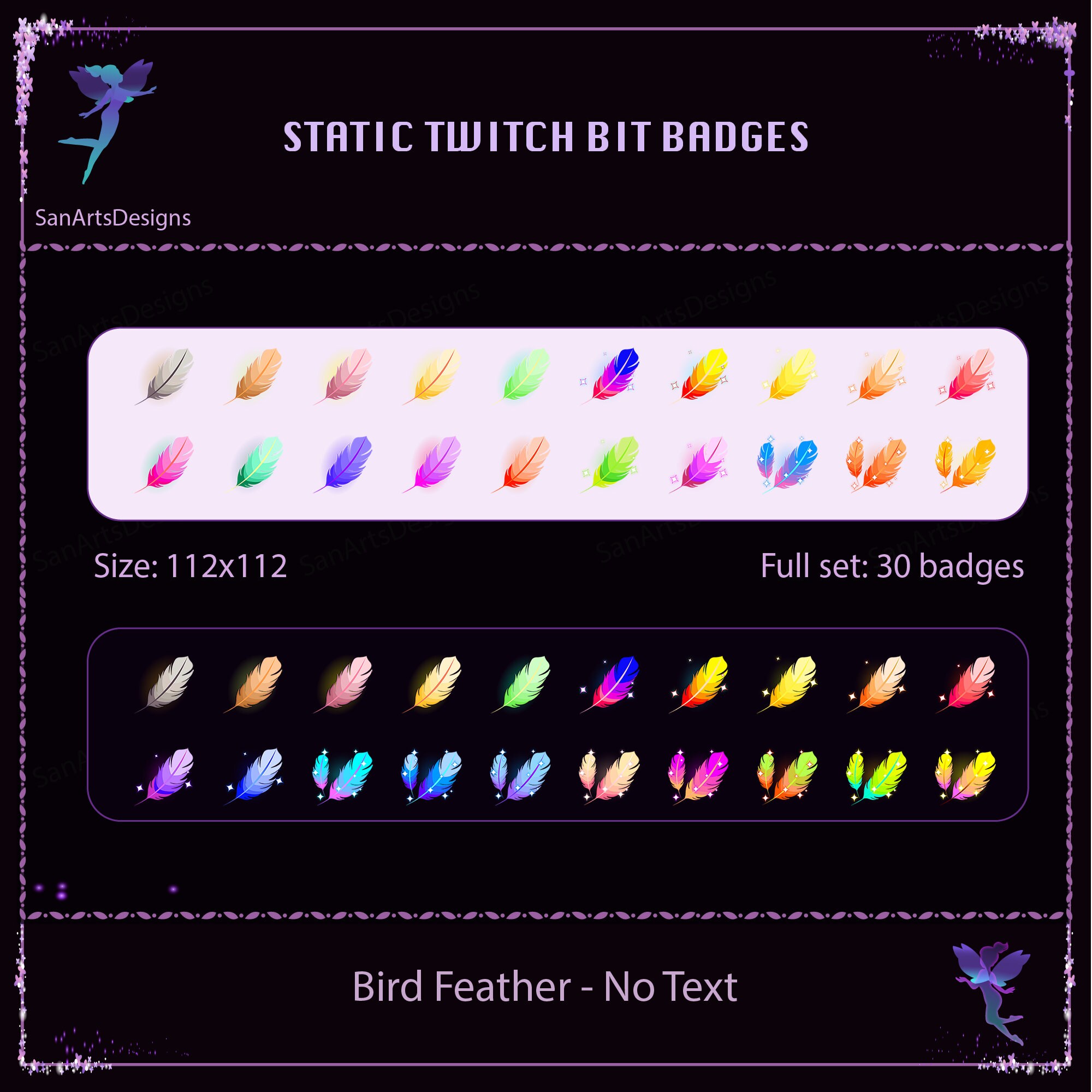 Colorful Bird Feathers Twitch Bit Badges, Magical Bird Feathers Twitch ...