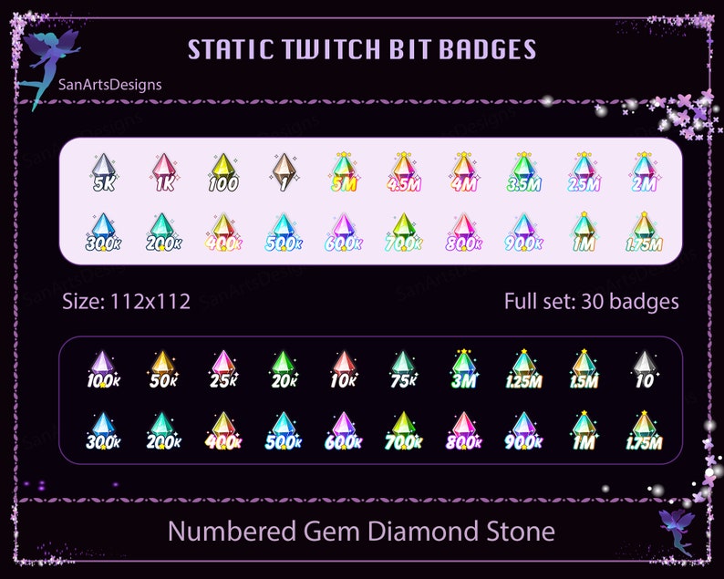 Crystal Gem Twitch Bit Badges Numbered Gem Diamond Twitch - Etsy