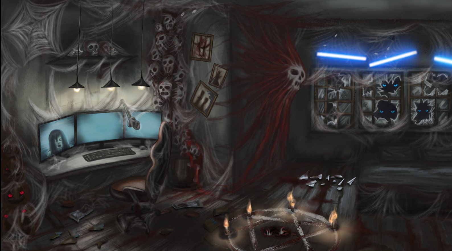 Animated Scenes Haunted PC Room Animated Twitch Overlays PC - Etsy