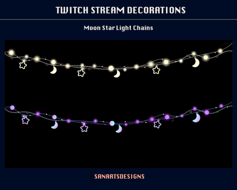 Moon Star Light Chains Animated Stream Decorations, Celestial Lights ...