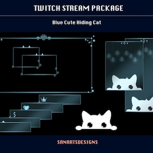 Animated Stream Package Blue Cute Hiding Cat, Animated Twitch Overlays ...