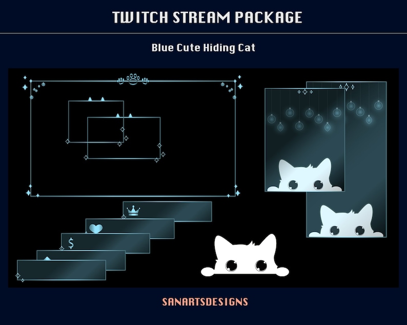 Animated Stream Package Blue Cute Hiding Cat Animated Twitch - Etsy