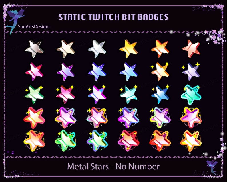Metal Stars Twitch Bit Badges, Cute Colorful Stars Twitch Bit Badges ...
