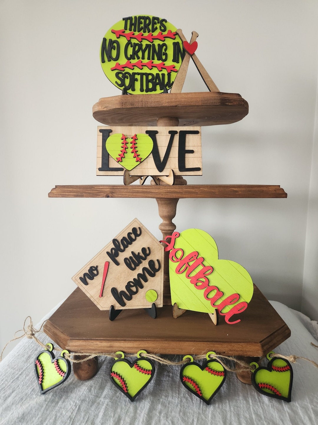 Softball Tiered Tray Decor: Handmade Birch Wood Set - Etsy