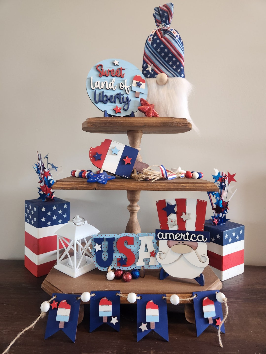 Patriotic, Tier Tray, Patriotic Tier Tray, USA, Red, White, Blue - Etsy