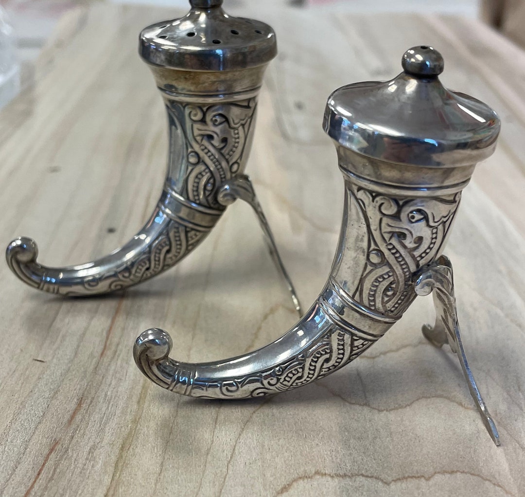 Theodor Olsens Viking Horn Salt and Pepper Shaker Pair Sterling Silver ...