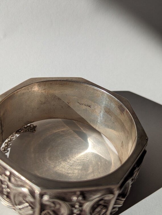 Vintage TOPAZIO Portuguese Silver Panel Cuff Bracelet… - Gem