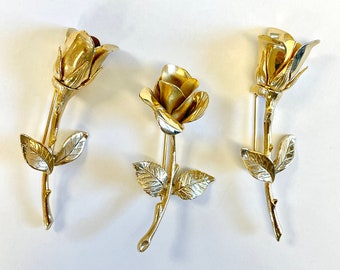 Antique Rose Flower Gold Brooch - Etsy