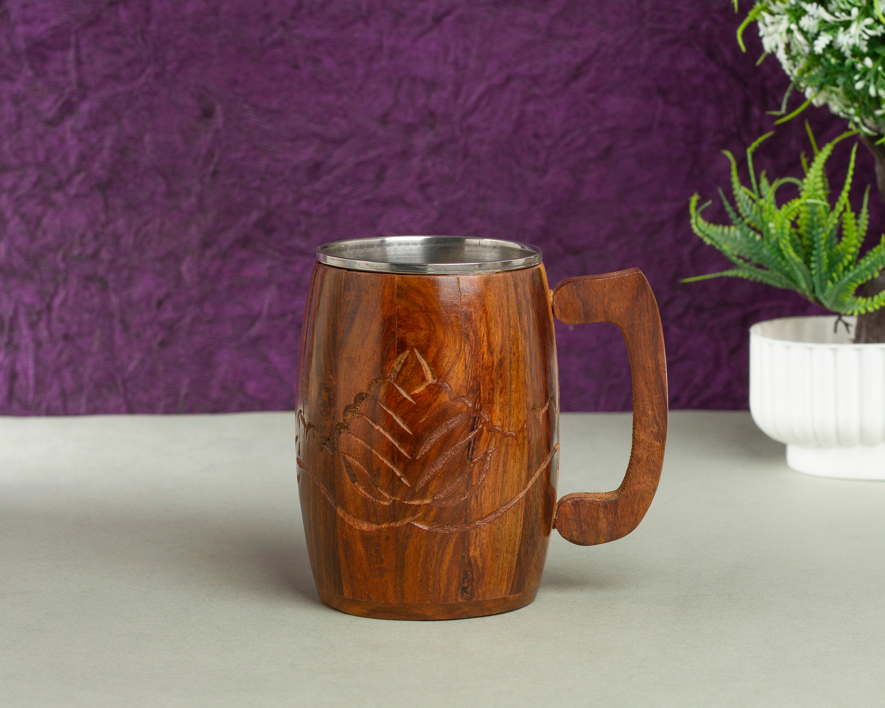 Handcrafted Wooden Mug Rustic Coffee Cup Natural Indian Rosewood Grain ...