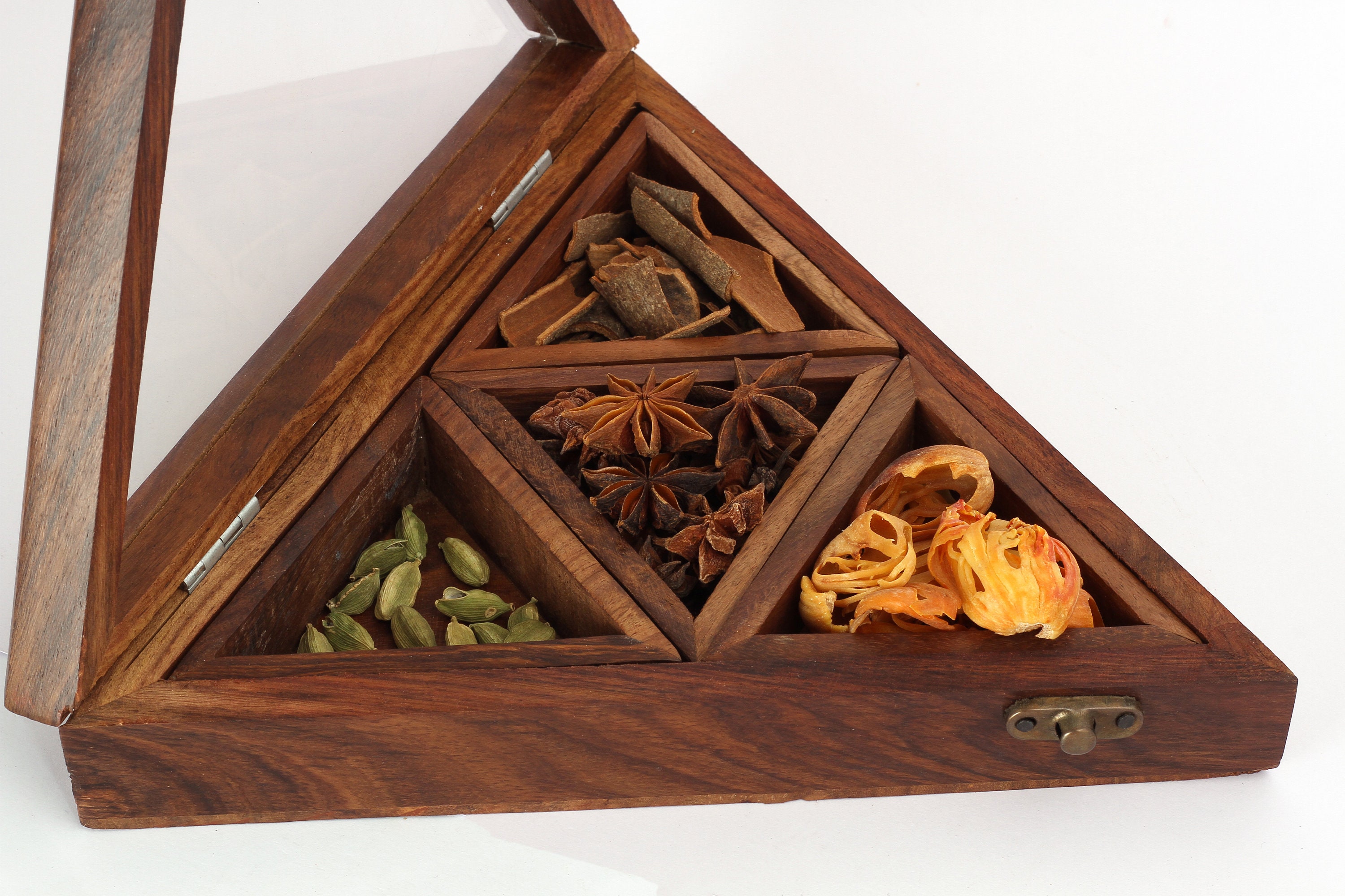 Handcrafted Wooden Triangle Masala Box /spice Box Rustic Spice ...