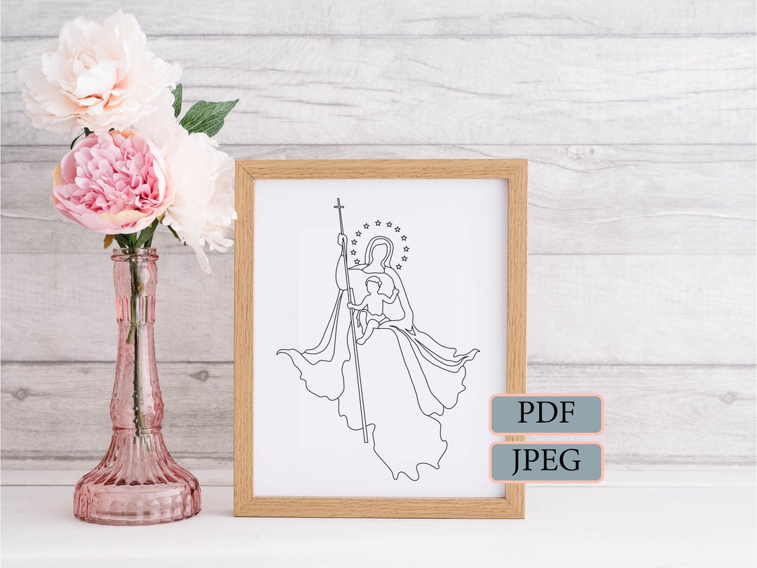 Mary Print Queen of Heaven, Virgin Mary Art, Minimal Catholic Art, Our ...
