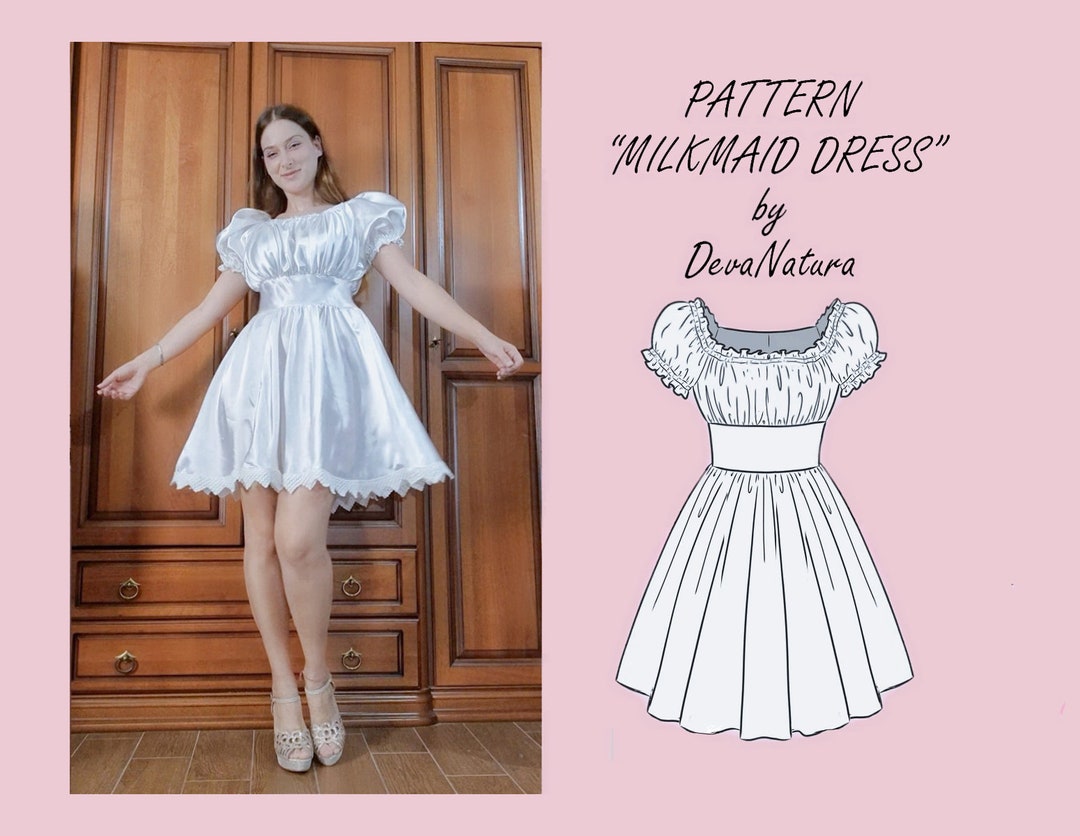 Milkmaid Dress Cottagecore Puff Mini Dress Digital PDF Sewing Pattern ...