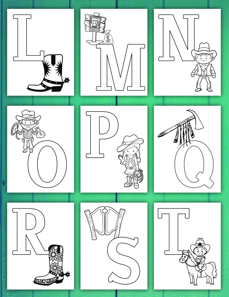 Preschool ABC Homeschool Activity Toddler Wild West Cowboy ABC Coloring ...