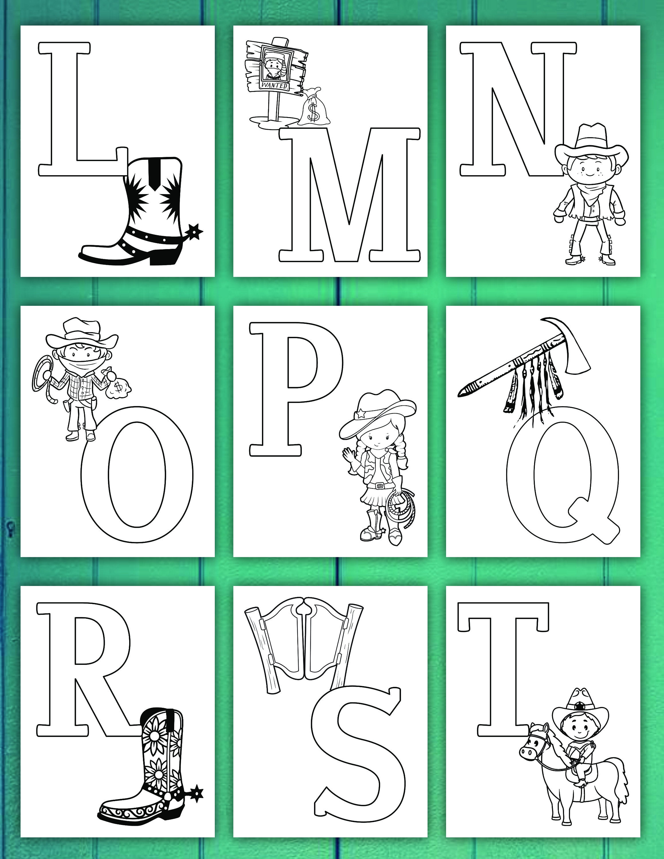 Preschool ABC Homeschool Activity Toddler Wild West Cowboy ABC Coloring ...