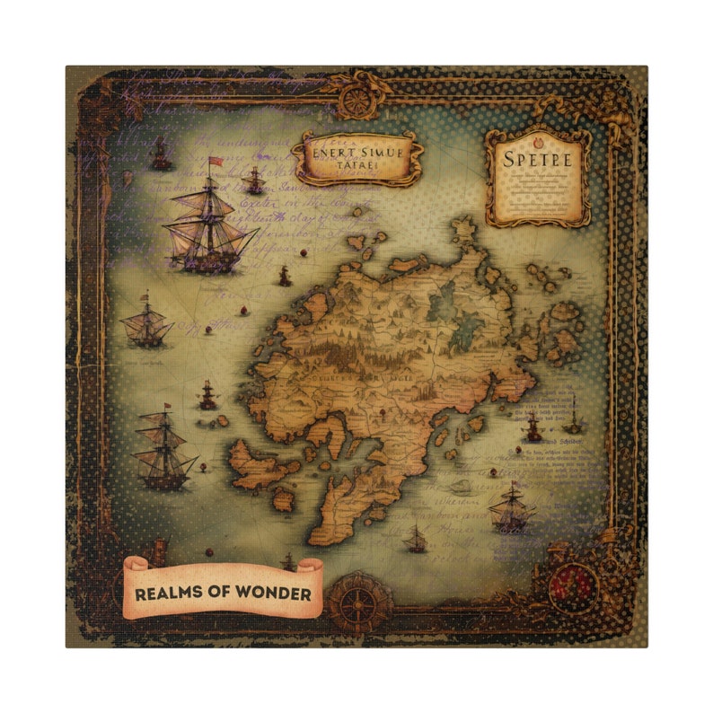 Fantasy & Adventure Map Wall Art Room Decor Matte Stretched Canvas ...