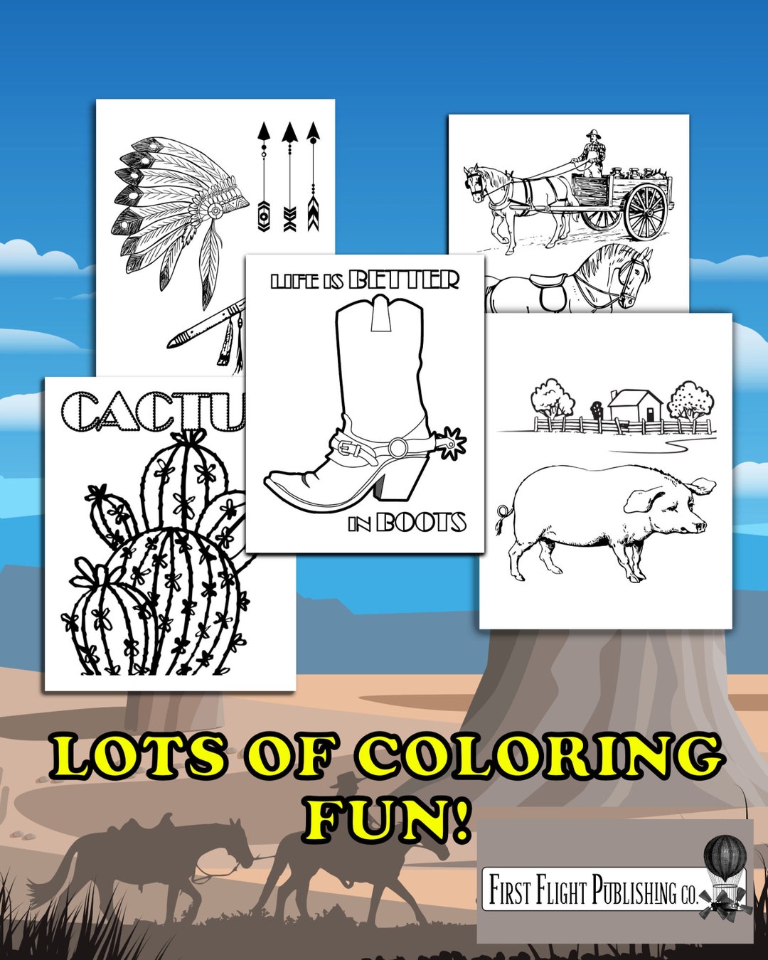 Older Kids Coloring Book Big Kids Ages 7-12 Wild West Cowboy Themed ...