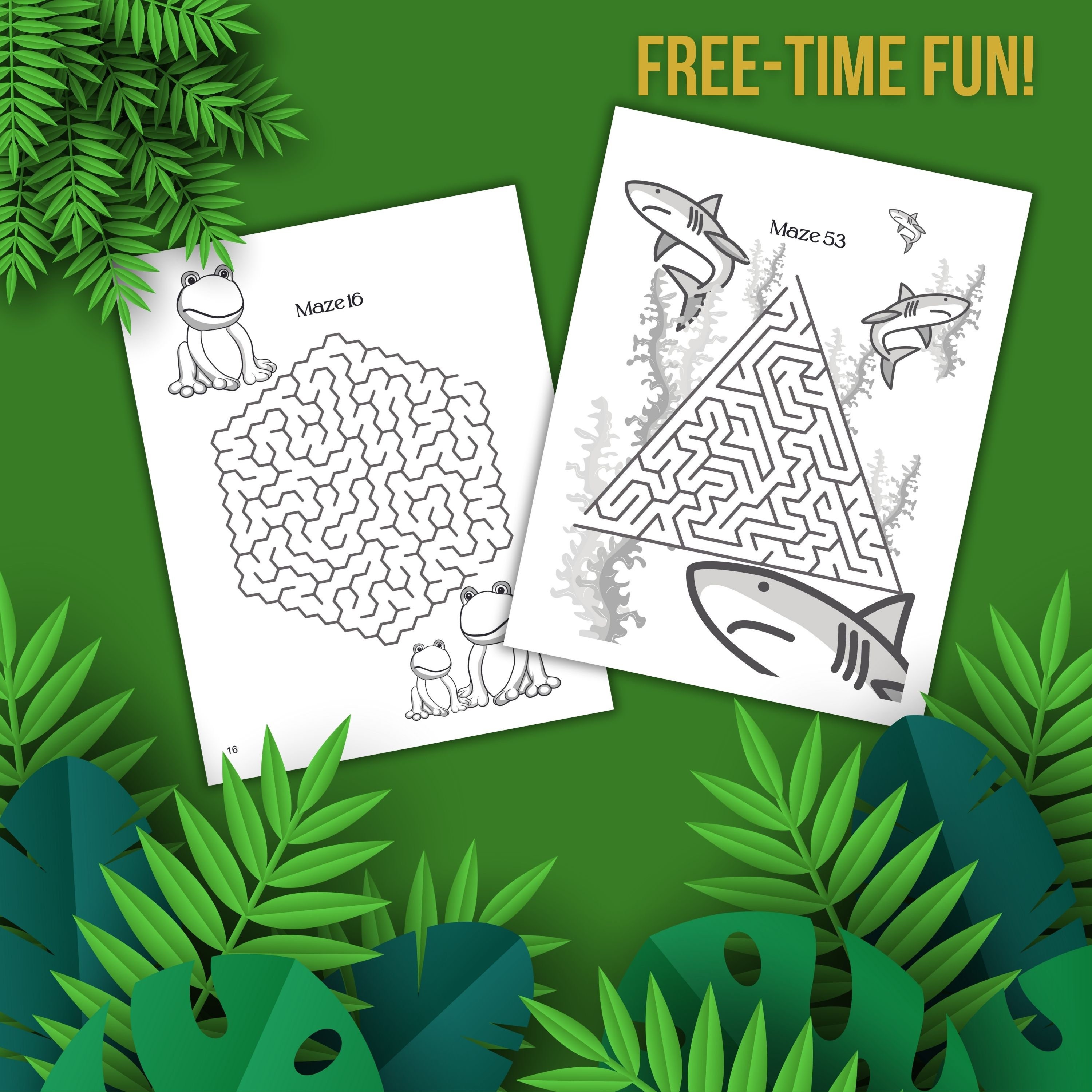 Kids Puzzle Book Activities Printable Fun Animal Themed Mazes for ...