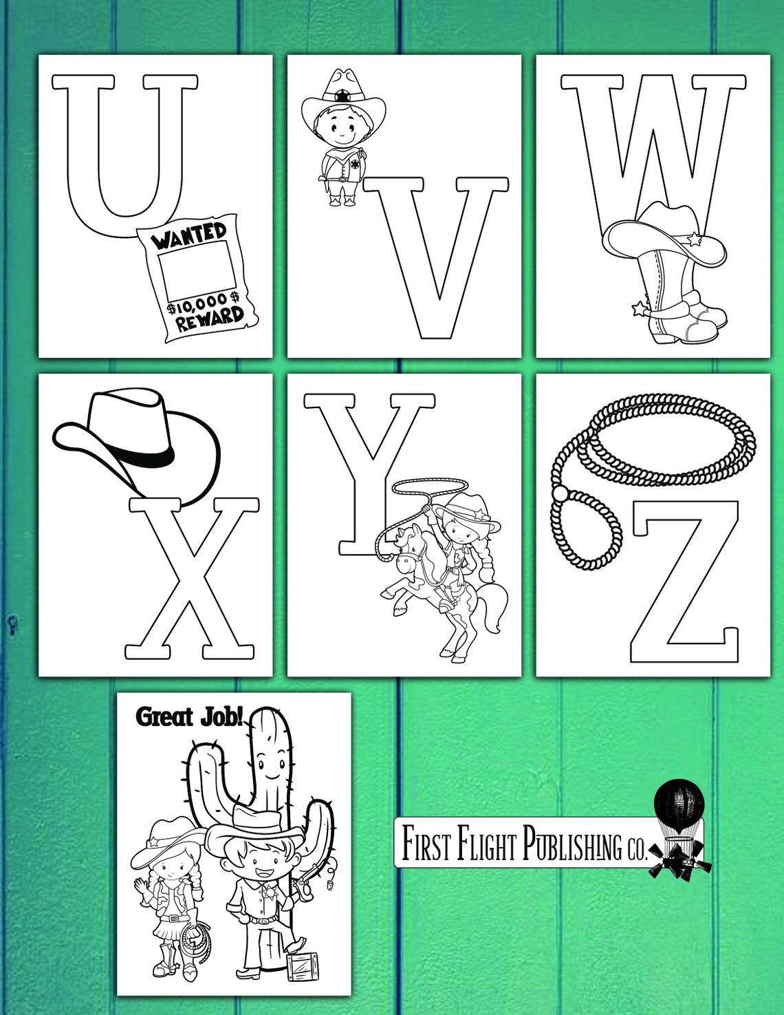 Preschool ABC Homeschool Activity Toddler Wild West Cowboy ABC Coloring ...